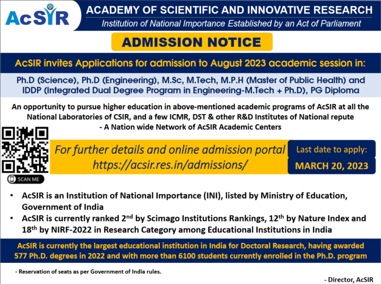 AcSIR Admission Notice – CSIR-Central Building Research Institute